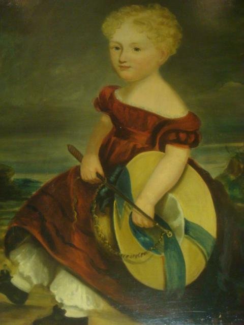 19thC Limner Folk Art Painting of Young Lady: