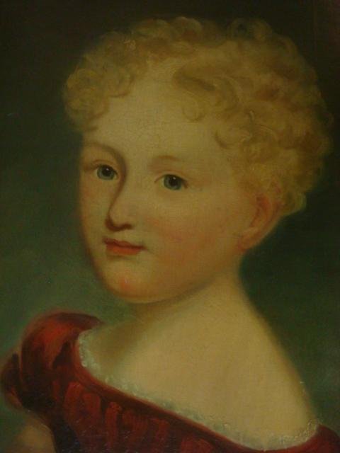 19thC Limner Folk Art Painting of Young Lady:
