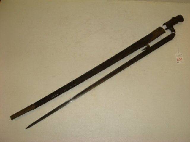 Civil War Triangular Bayonet, Leather/Brass Scabbard: