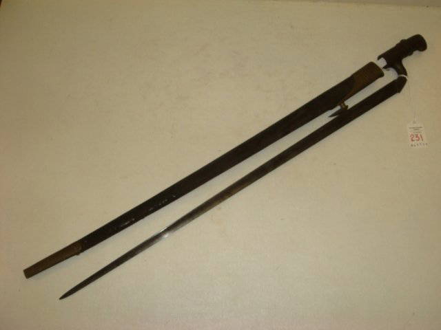 Civil War Triangular Bayonet, Leather/brass Scabbard: