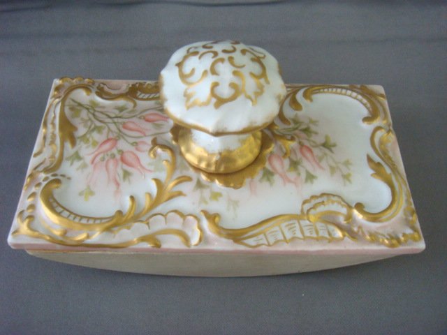 Antique Limoges Handpainted Porcelain Desk Set: