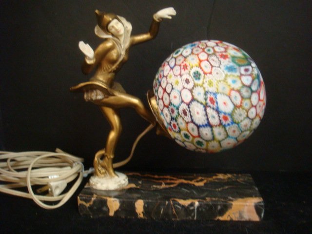 Art Deco CHIPARUS Style Lamp with Millefiore Shade: