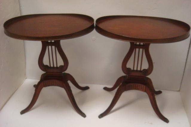 Pair Of Mersman Mahogany Lyre Base Tables #6651: Oval