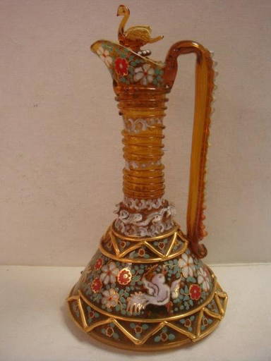 Signed Moser "persian" Amber Glass Ewer, Ca 1900: