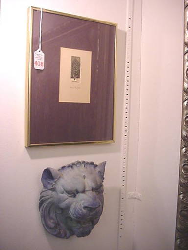 Framed Lisa Shell Etching And Chalk Lion Head