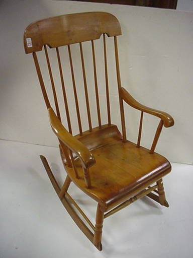 Maple Spindle Back Solid Seat Rocking Chair