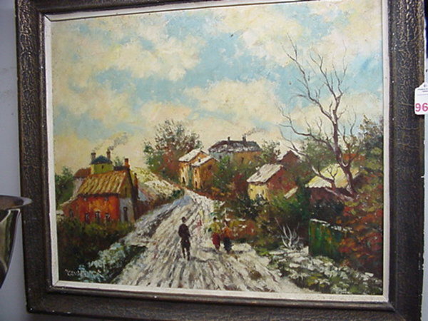 967: CANDELIS Oil on Canvas Village Scene: