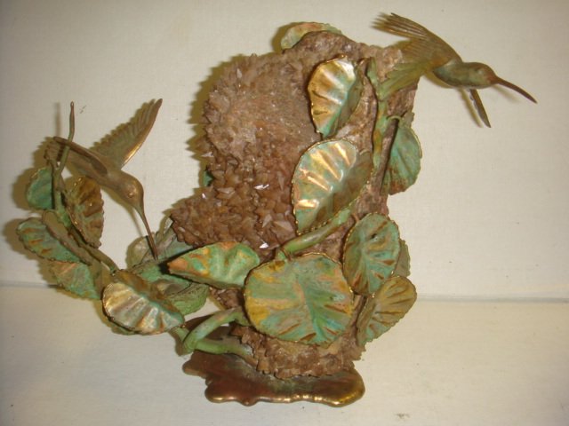 NORBERT ROESSLER Bronze and Crystal Hummingbird Statue