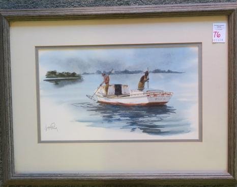 WAYNE FULCHER Watercolor, "Working Oystermen":