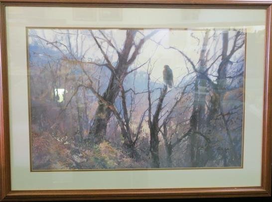 Watercolor of Lone Redtail Hawk Signed CHARLES KELLO: