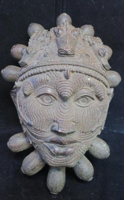 BENIN Tribe, Nigeria, Bronze Alligator Goddess Mask