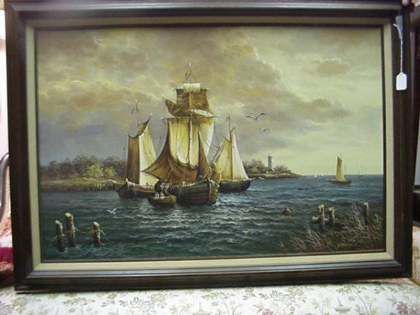 J. Perrine Seascape Oil On Canvas