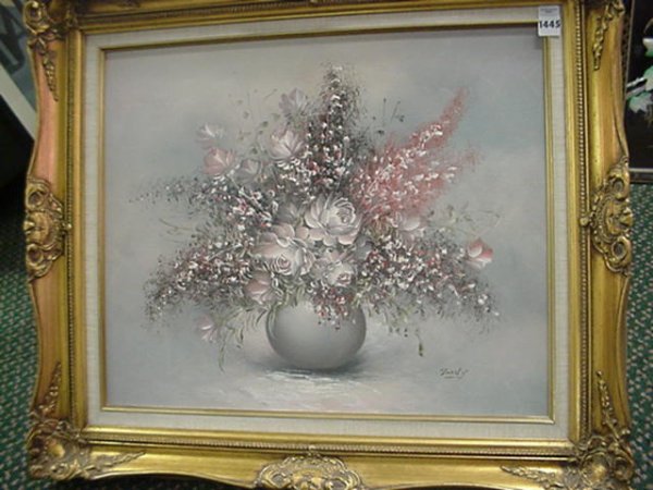 Signed EMILY Oil on Canvas Floral Still Life: