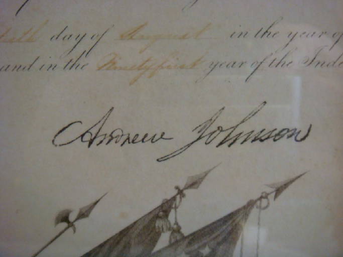 Andrew Johnson Autograph, Us Army Brevet Commission: