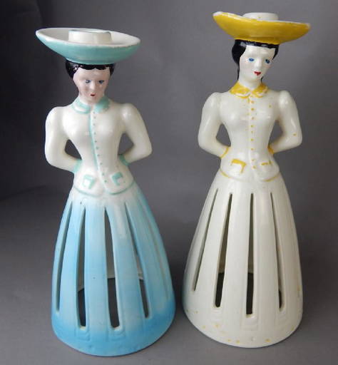 Pair Vintage Porcelain Lady Napkin Holders