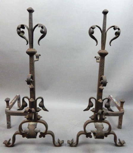 Pair Of Old Large Cast Iron Andirons