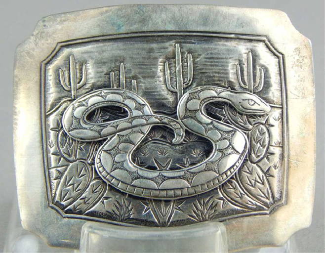 Native American Sterling Snake Scene Belt Buckle