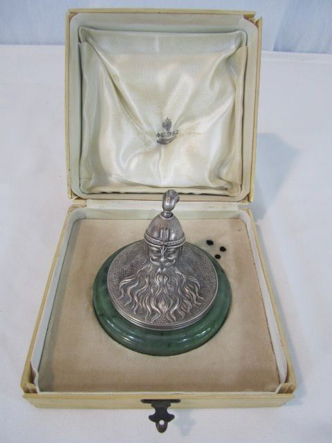 A45 7 Russian Sterling & Jade Inkwell