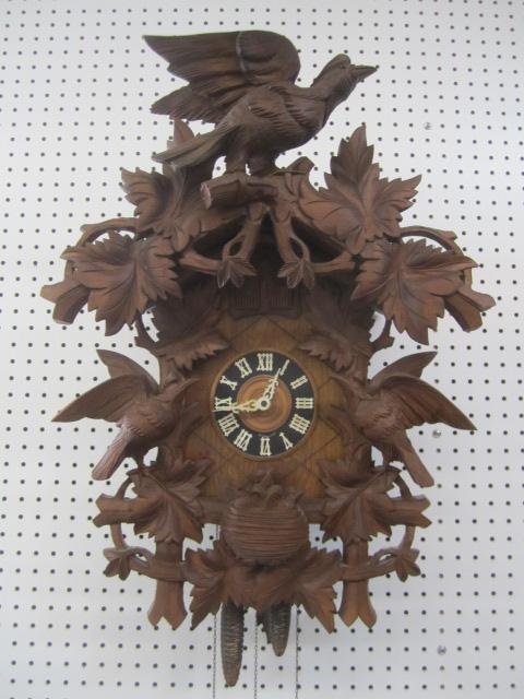 E40 3 Antique Carved Black Forest Cuckoo Clock