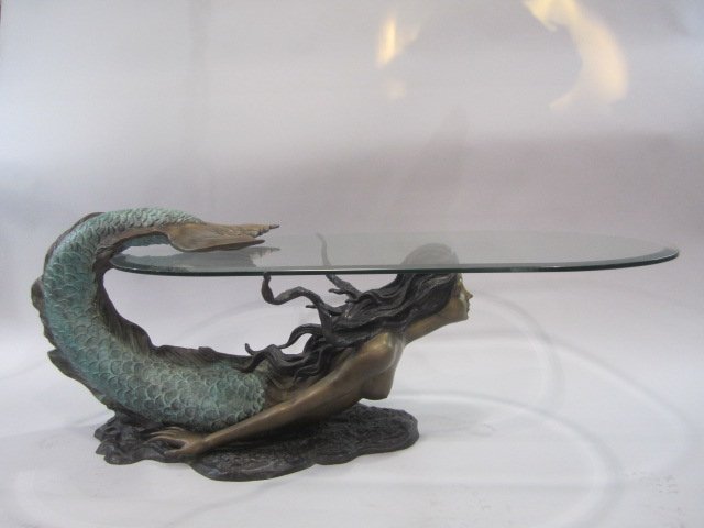305: H49-5 SIGNED "EFES" BRONZE MERMAID TABLE