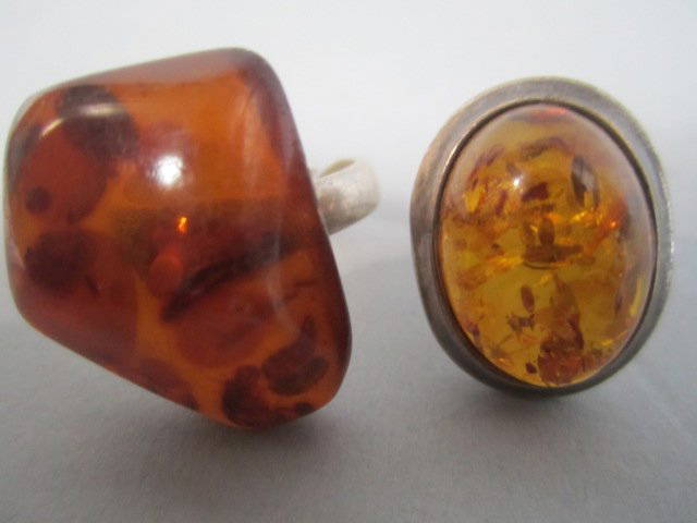 A9 8 Pair Of Antique Silver & Amber Rings