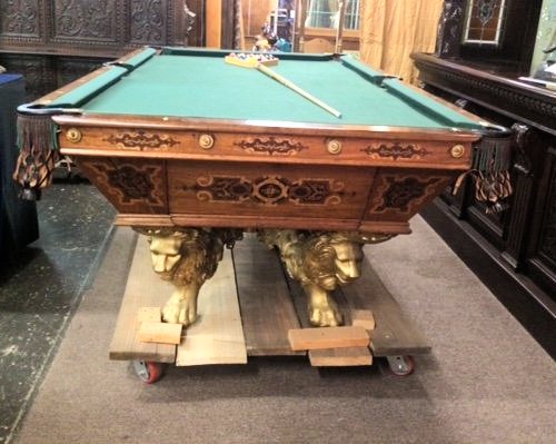Inlaid Brunswick Lion Pool Table