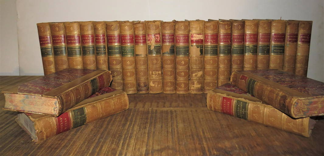 Rare Set Of 24 Leather Bound Charles Dickens Books