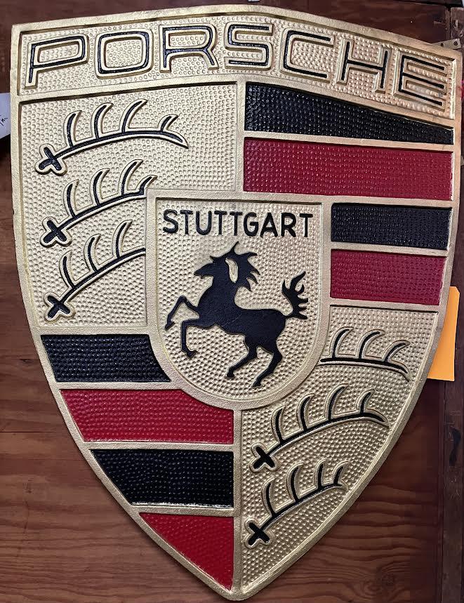 Large cast metal Porsche sign in form of the shield. 38"H x 29"W - Oct ...