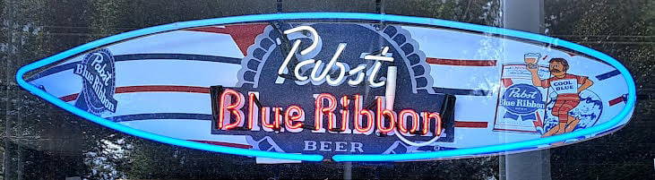 Pabst Blue Ribbon Neon Sign With Surfboard