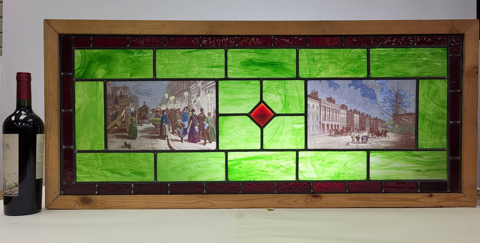 English Cottage Stained Glass Window With Two Scenes Auction