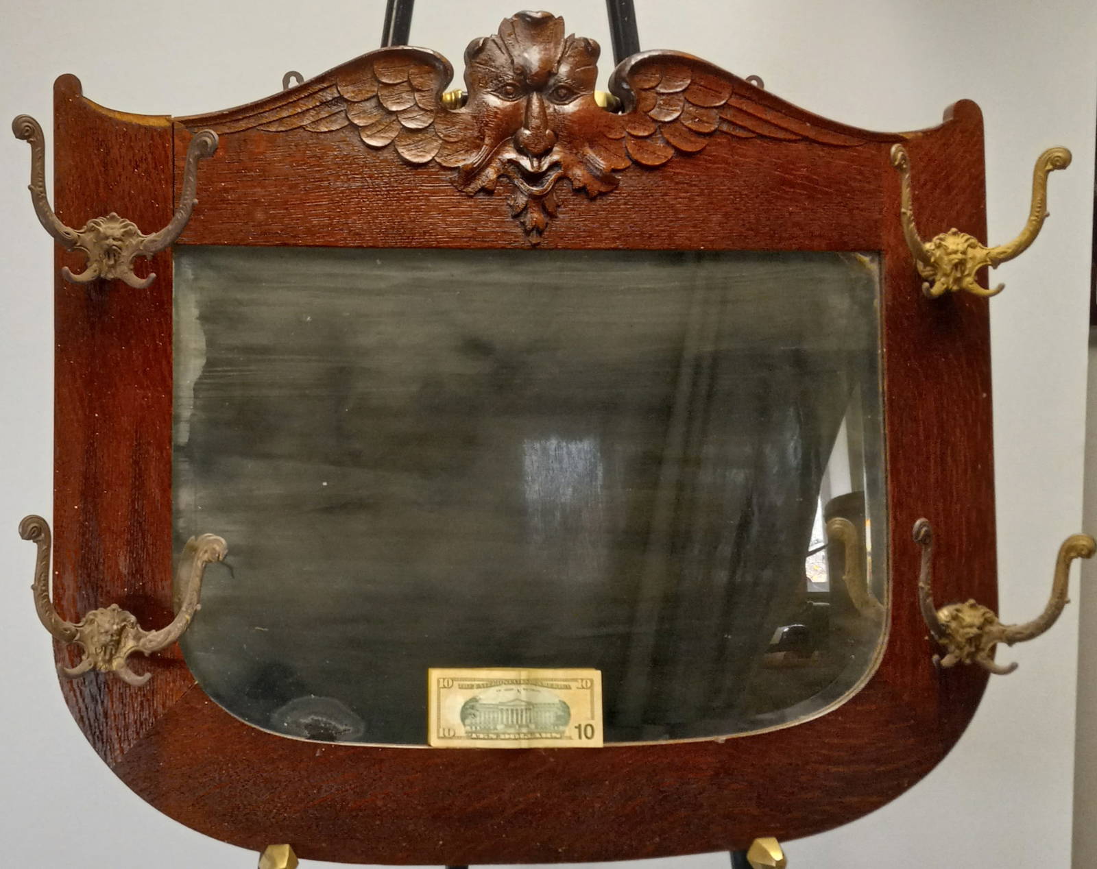 American Victorian Hall Mirror With Coat Hooks Auction