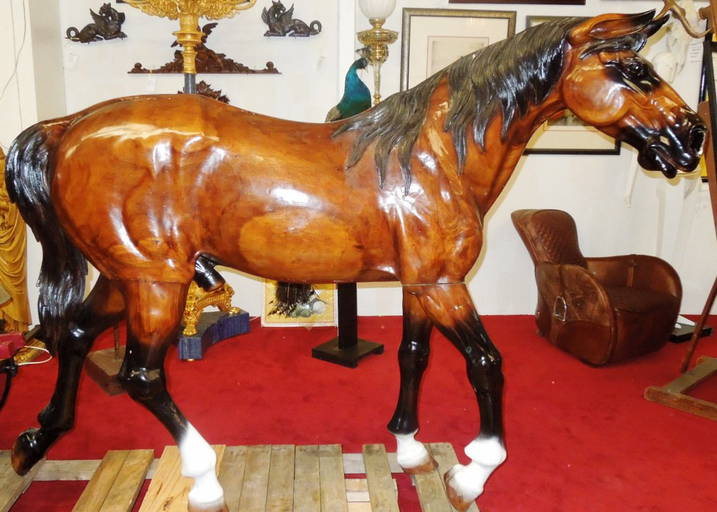 Life Sized Hand Carved Wood Horse Statue
