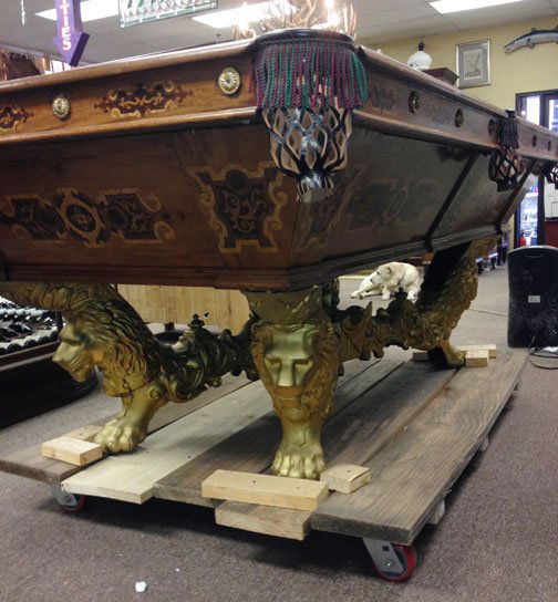 Brunswick inlaid lion footed Pool Table