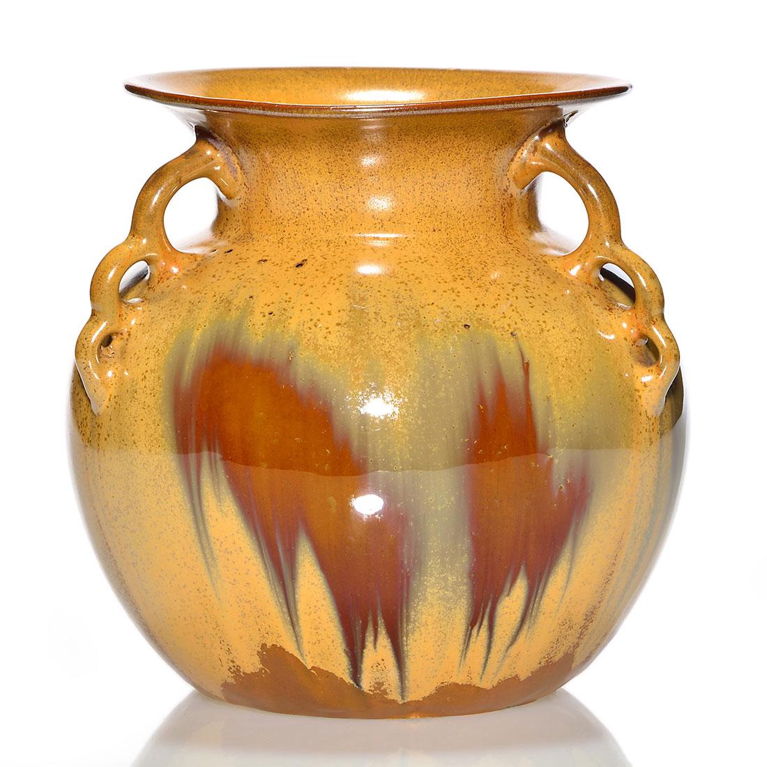 Selden Bybee Pottery 3 handled vase, #505, 7 5/8"
