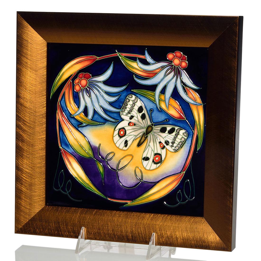 Moorcroft 2005 8 1/2 inch tile with butterfly, custom