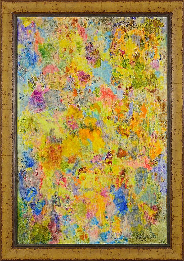 L.N. Smith stylized floral painting, O/B, 36" x 24"