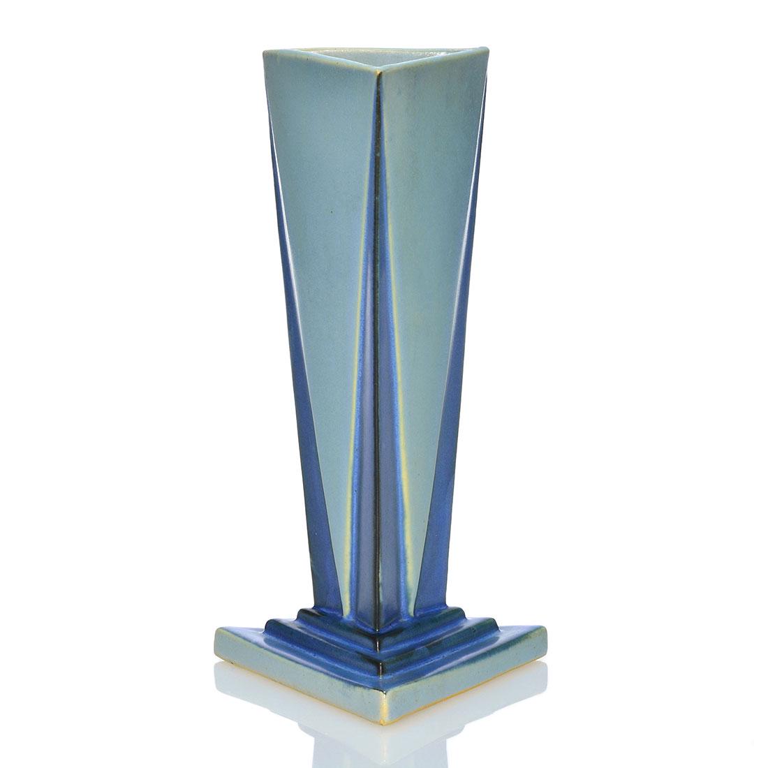 Roseville Futura Little Blue Triangle vase, 8 1/4"