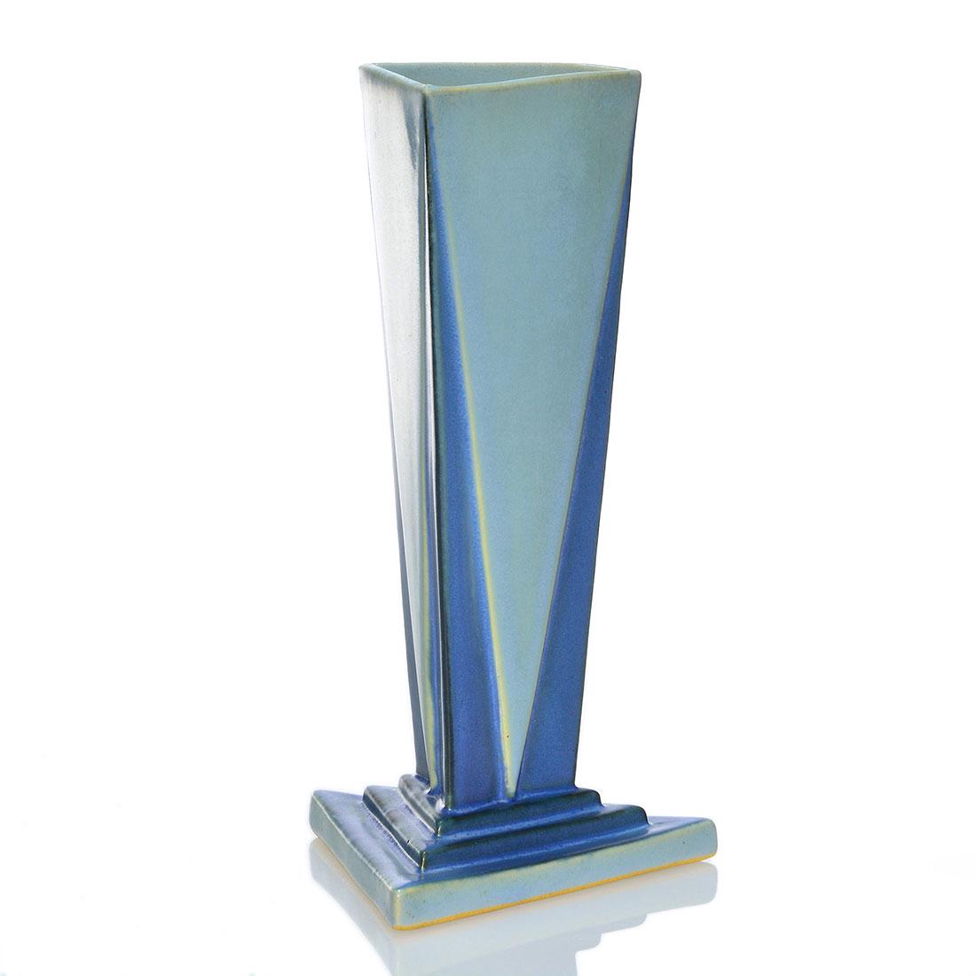 Roseville Futura Little Blue Triangle vase, 8 1/4"