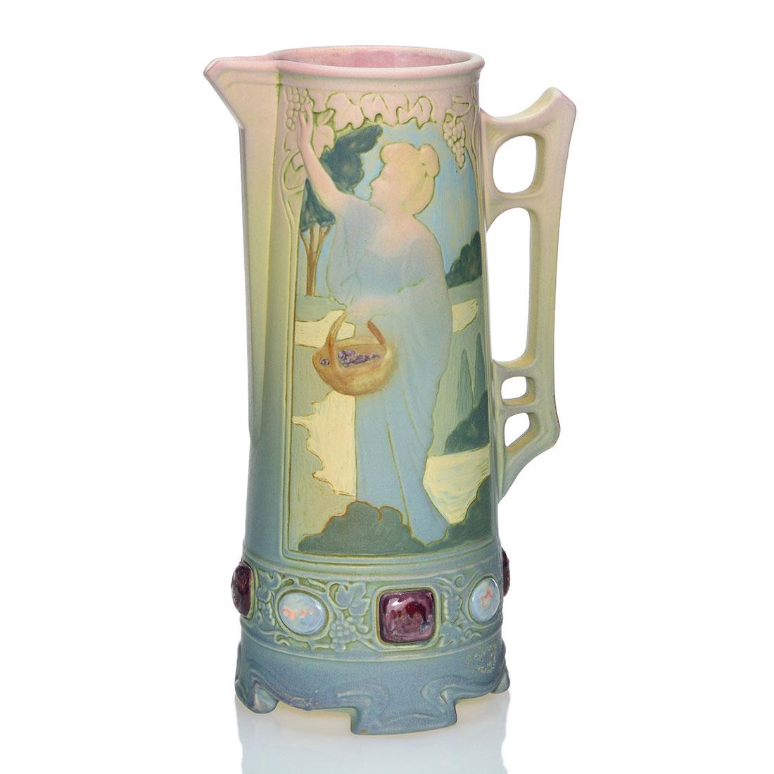 Weller Jewel tankard, Woman, grapes,Lorber,13 1/8"