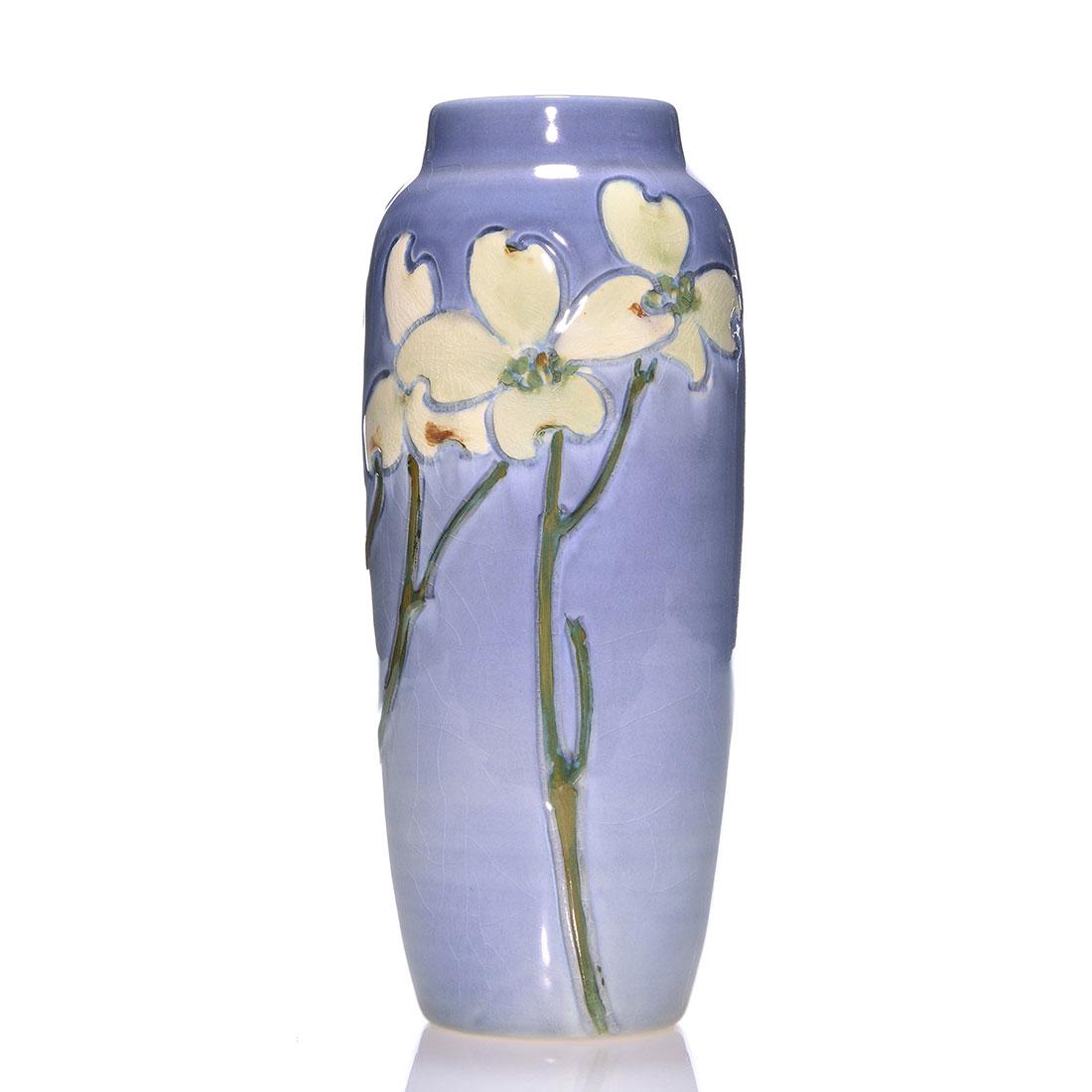 Rookwood Carved Iris vase, Toohey,1903,907 DD, 9 1/2"