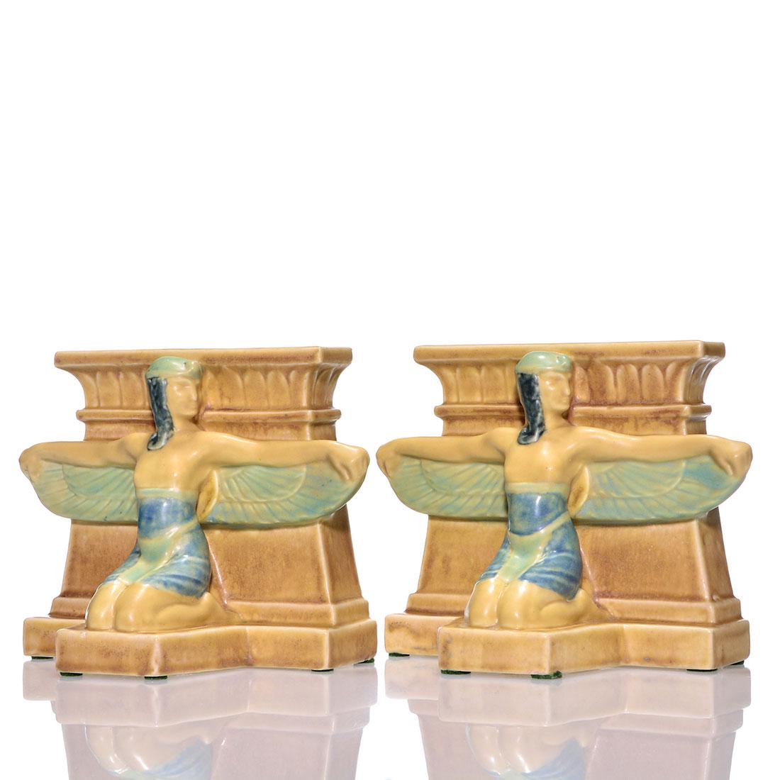 Rookwood polychromed Egyptian bookends,1922,5 5/8"