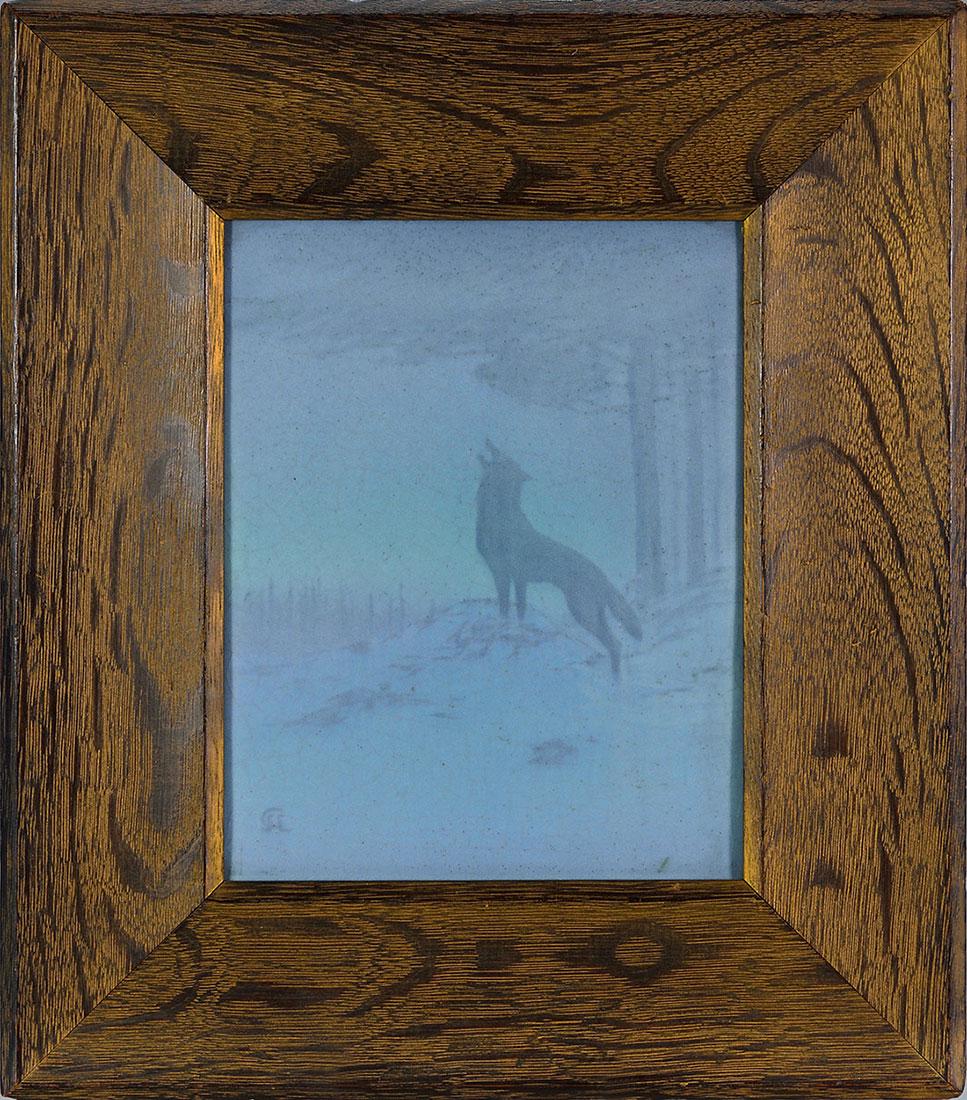 Rookwood Vellum plaque,wolf,Coyne,1915,9 1/4 x 7 1/4"