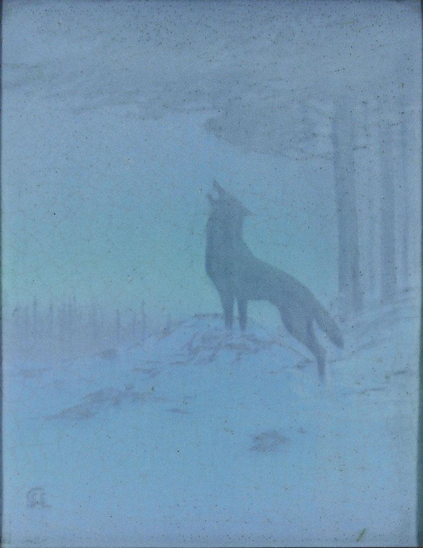Rookwood Vellum plaque,wolf,Coyne,1915,9 1/4 x 7 1/4"