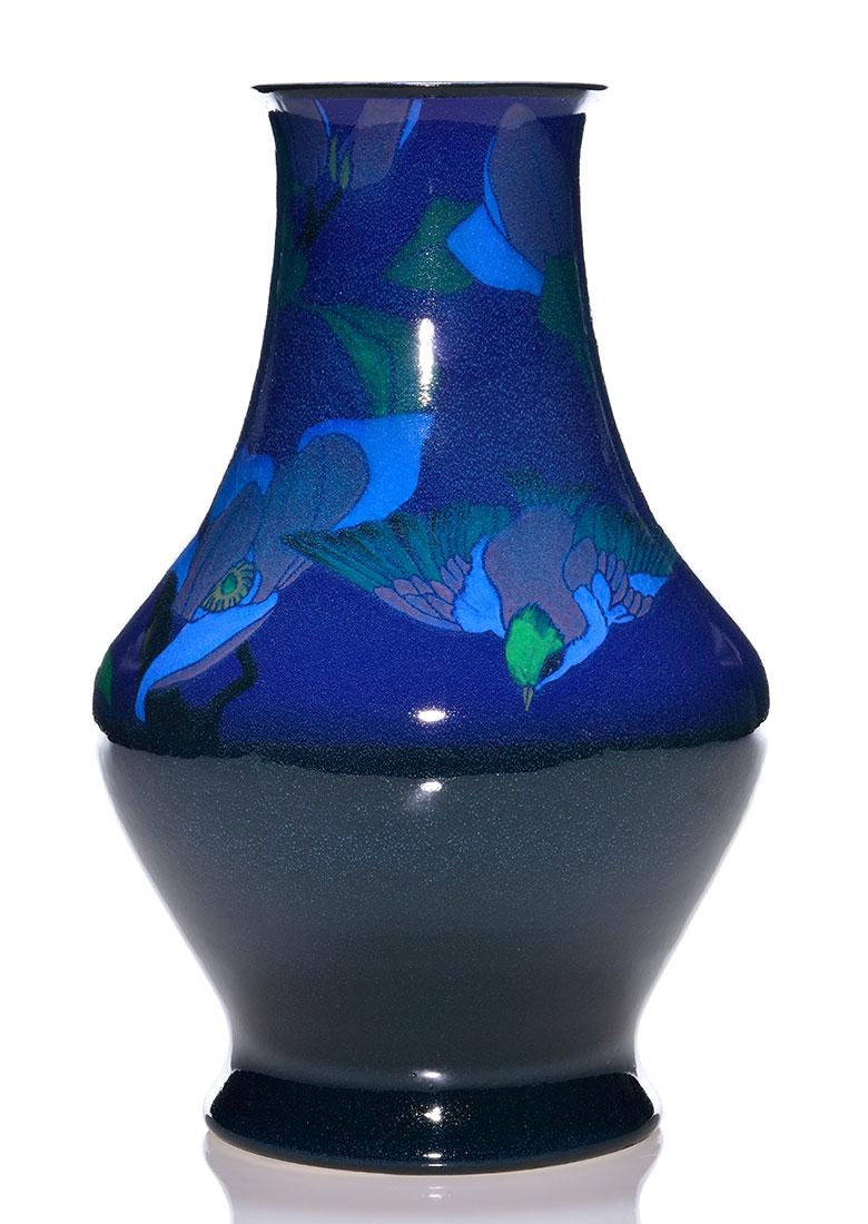Rookwood Turquoise Blue , bird and flowers, Sax, 12