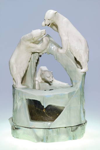 Large Austrian Polar Bear Fishbowl, Signed Makonic