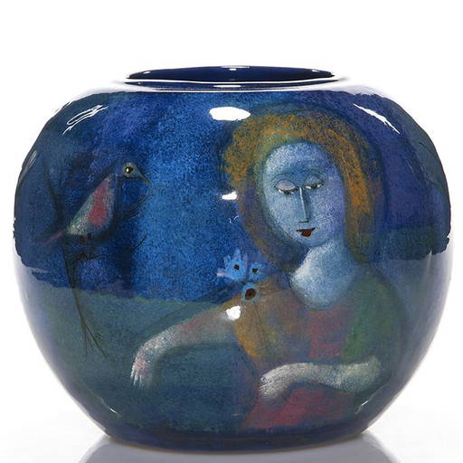 Pillin Vase, Dancers, Birds, Woman, 7 1/8 X 7 1/2”