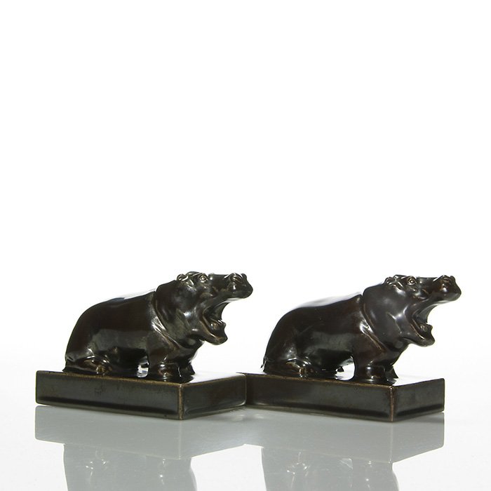 Pair Rookwood “Hippo” bookends, Nubian, 1933, 4”