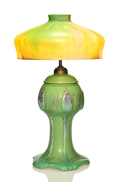 Rare Rookwood carved lamp, Fechheimer, 24 3/4"