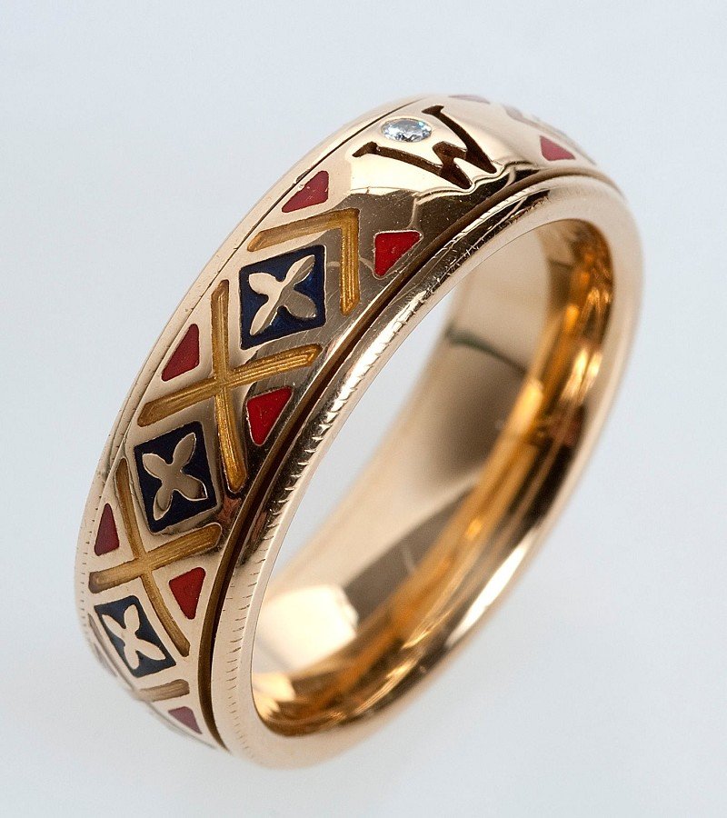 Wellendorff ring, 750'-Gelgbold (18K GG), red and blue