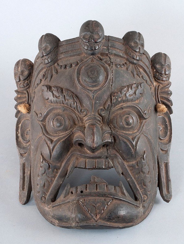 Ancient demon mask, Tibet, 19 Century., Wood hand carve